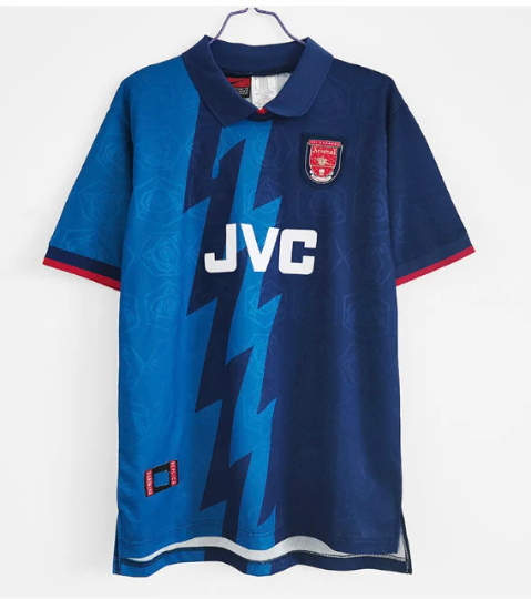 Arsenal 1994-1995 blue lightening bolt away jersey JVC sponsor logo ...